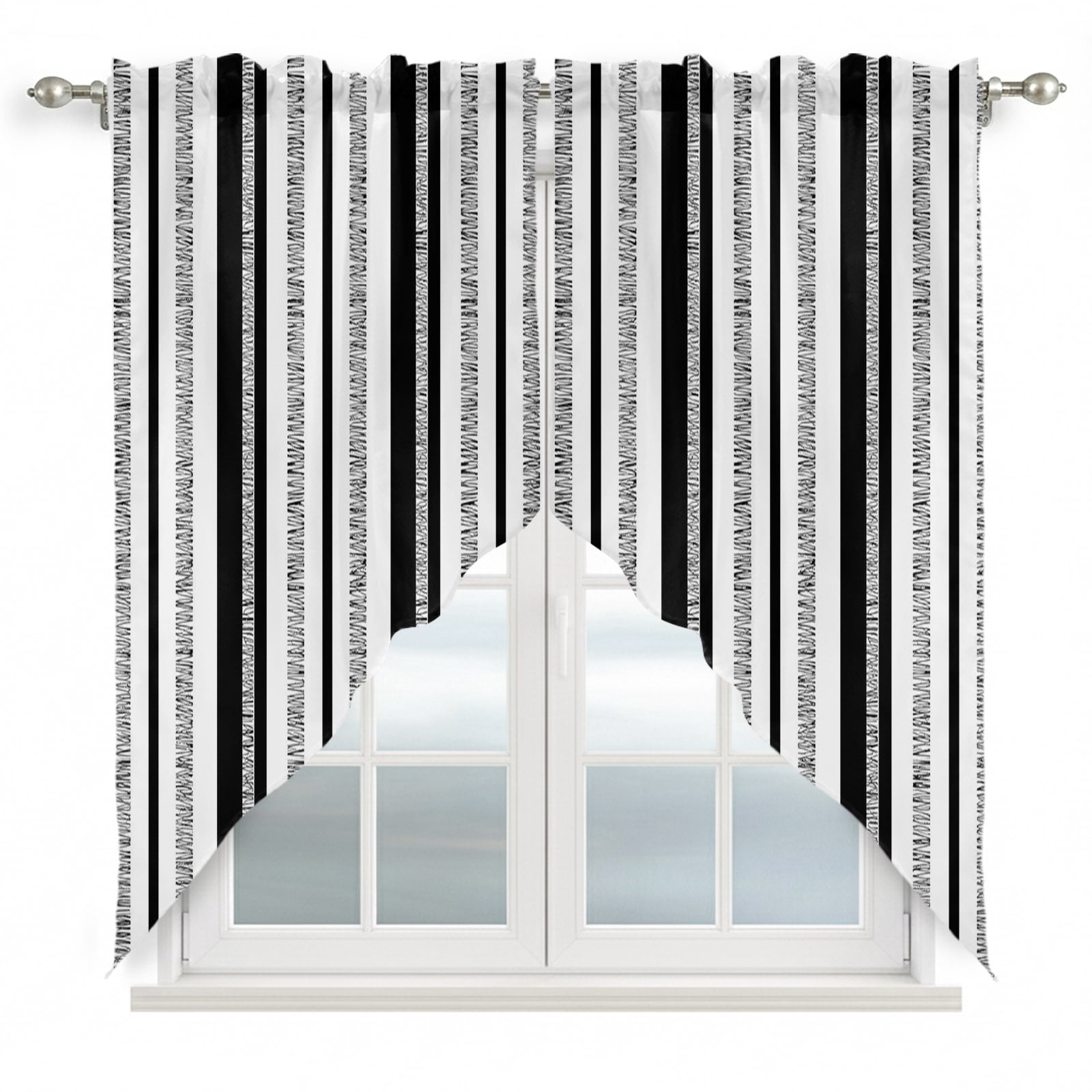 Black White Stripe Swag Valances for Windows 2 Pack Modern Minimalist ...