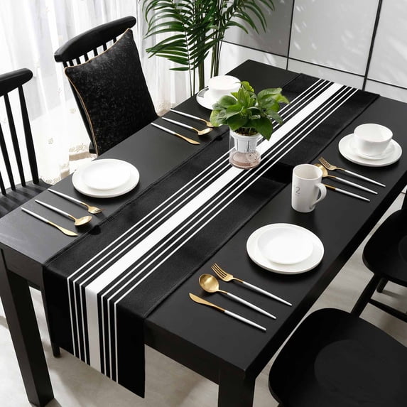 Black White Stripe Table Runner 48 Inches Long, Modern Rustic Vertical ...