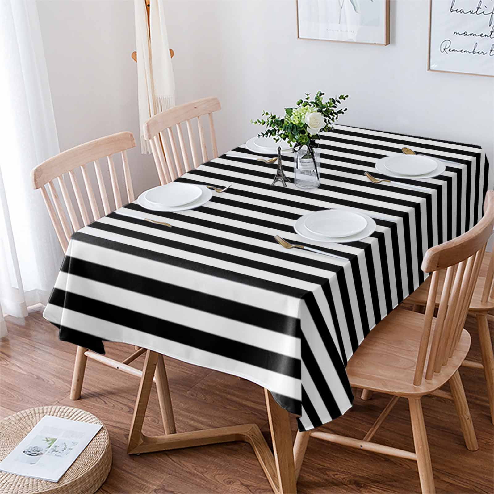 Black White Stripe Tablecloth Rectangle Table Cloth 52x70 , Waterproof ...