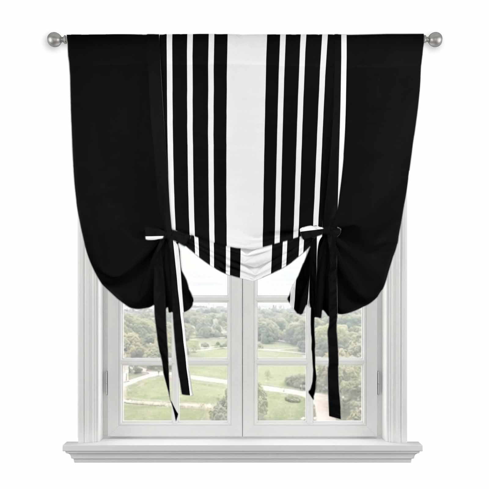 Black White Stripe Tie Up Curtain Valance for Window, Adjustable Rod ...