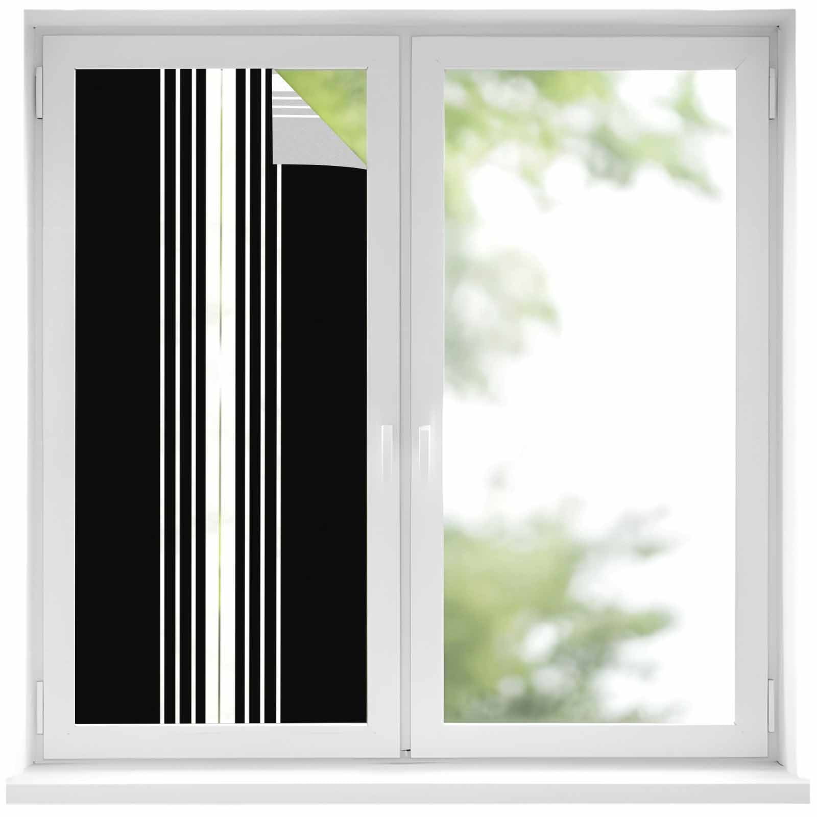 Black White Stripe Window Privacy Film, Modern Rustic Vertical Striped ...