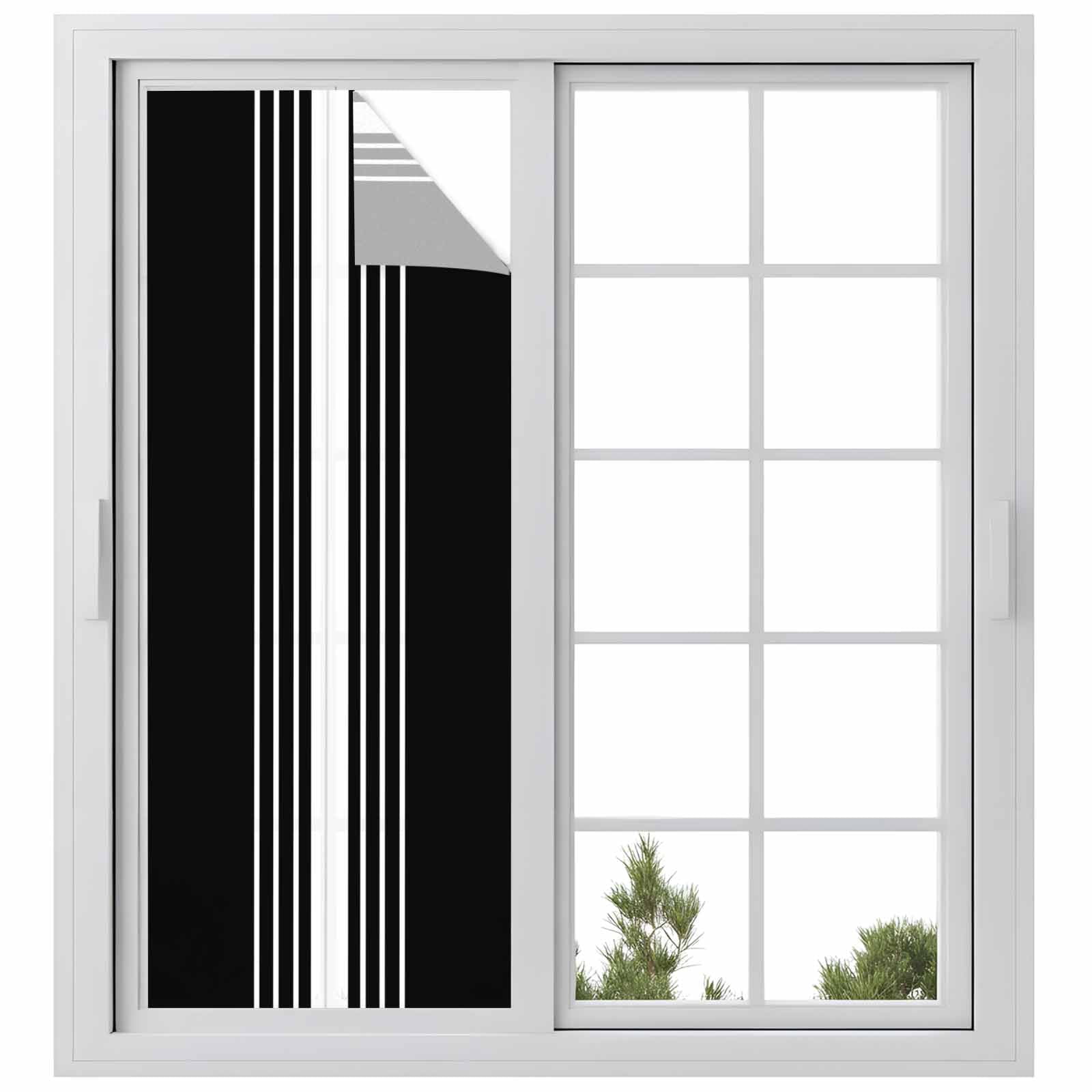 Black White Stripe Window Privacy Film, Modern Rustic Vertical Striped ...