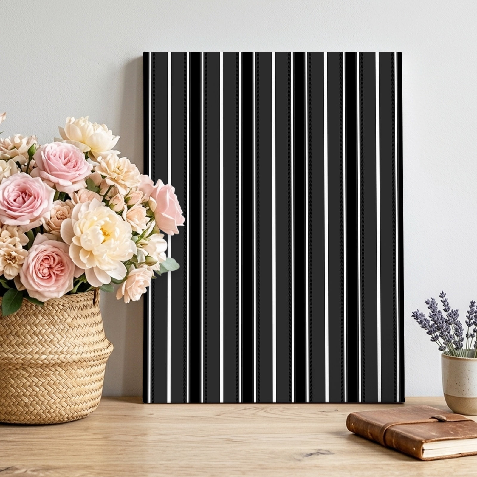 Black White Striped Canvas Wall Art for Living Room, Solid Black White ...