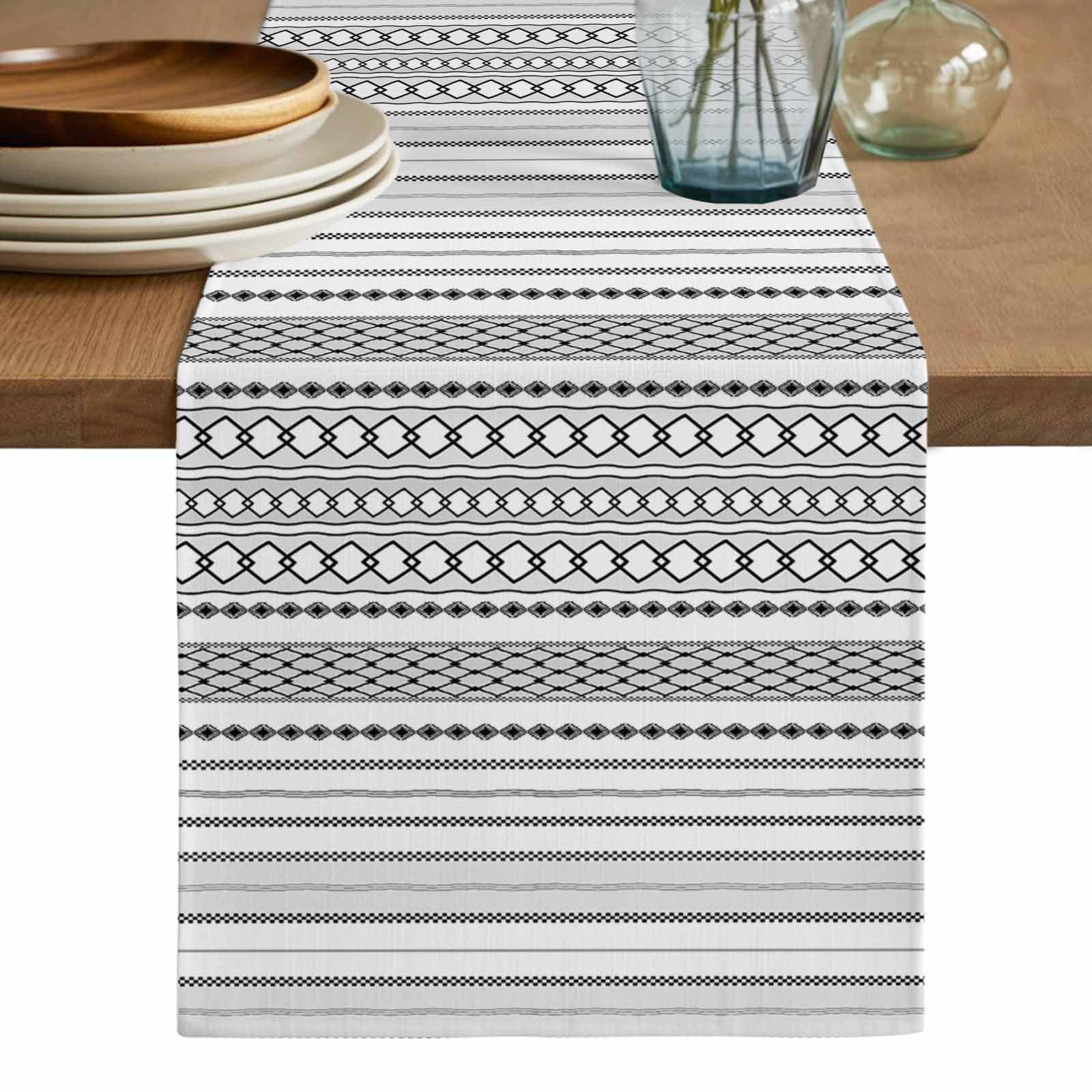 Black White Striped Cotton Linen Table Runner for Dining Kitchen ...