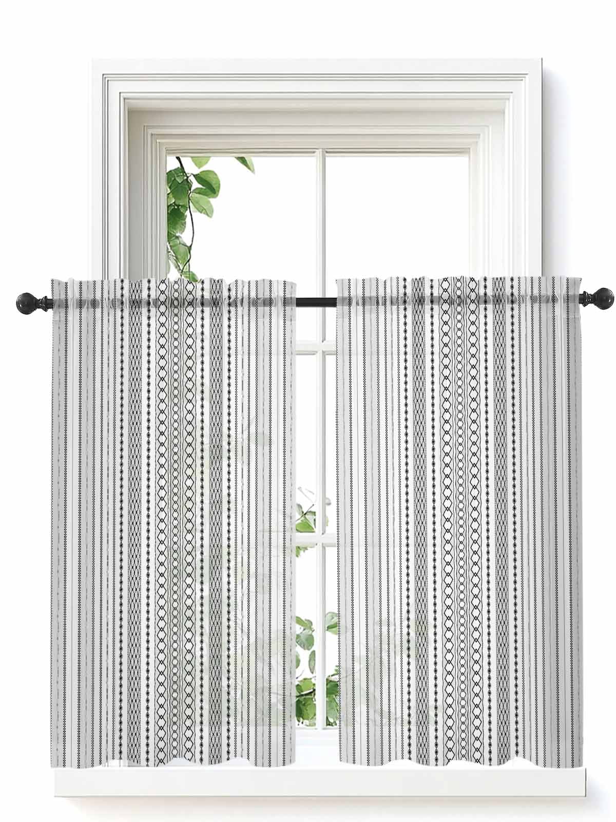 Black White Striped Curtains 54 Inch Length, Sheer Curtains for Bedroom ...