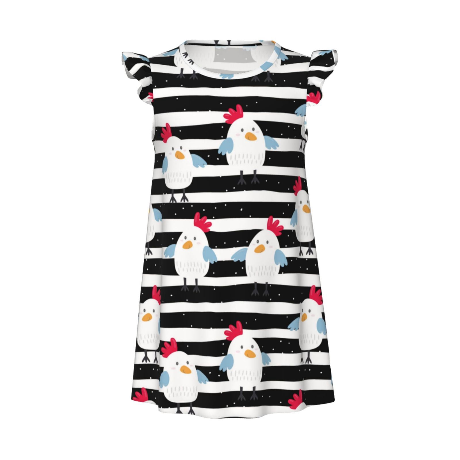 Black White Striped Cute Chicken Girls Nightgowns, Pajamas for Girls ...