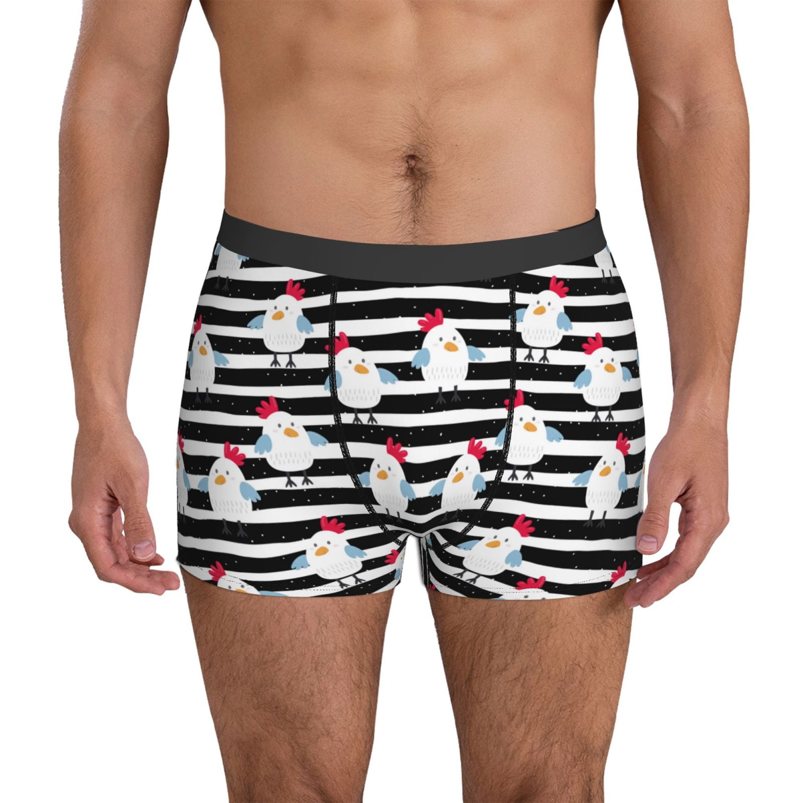 Black White Striped Cute Chicken Mens Underwear Boxer Briefs, Comfort ...
