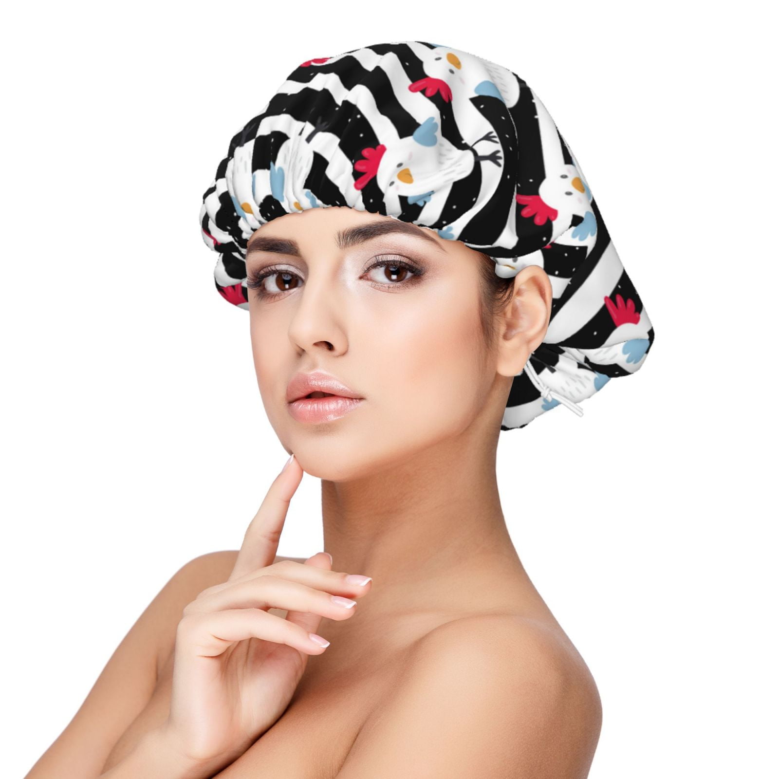 Black White Striped Cute Chicken Silk Bonnet for Sleeping Women Men ...