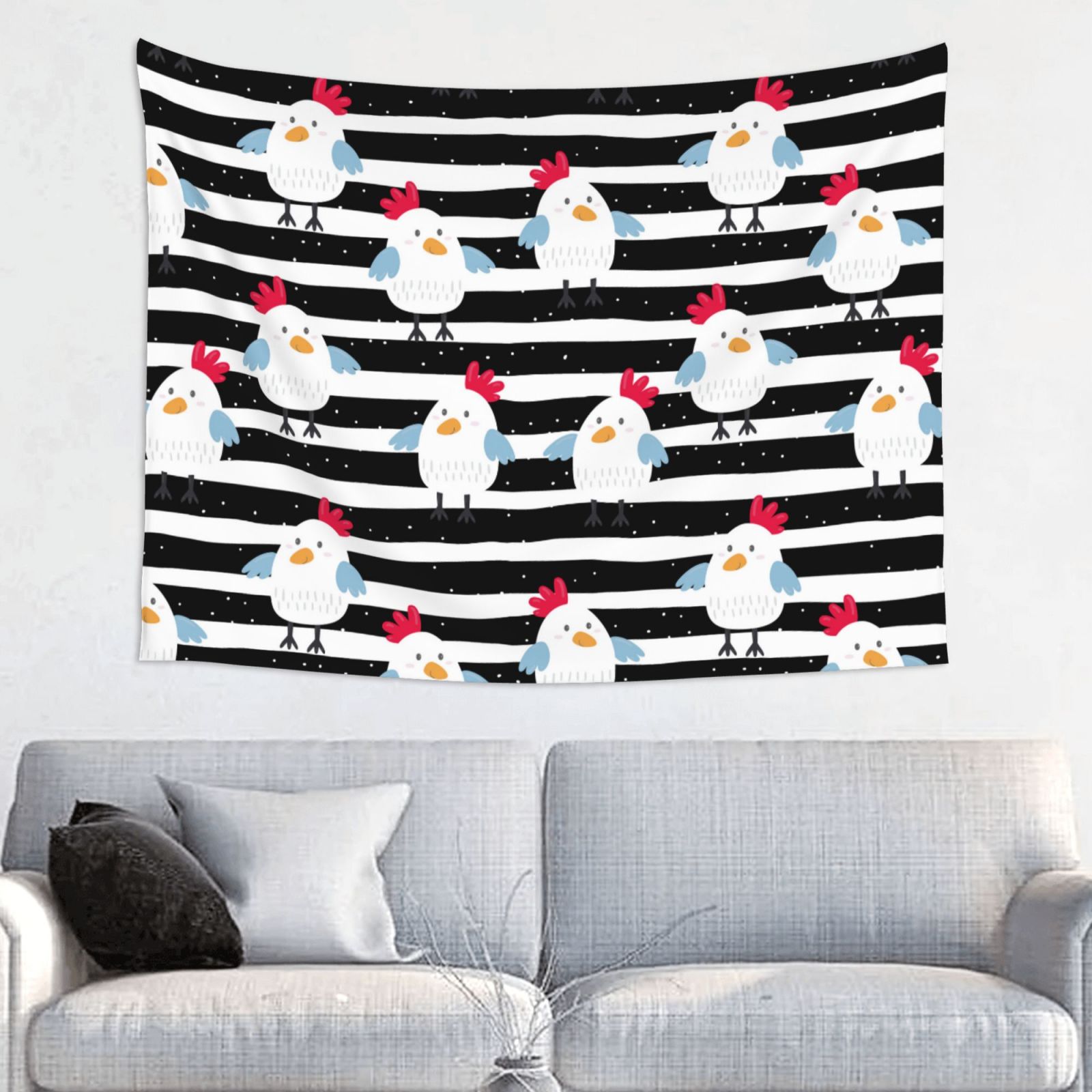 Black White Striped Cute Chicken Tapestry, Wall Tapestry Tapestry Wall ...