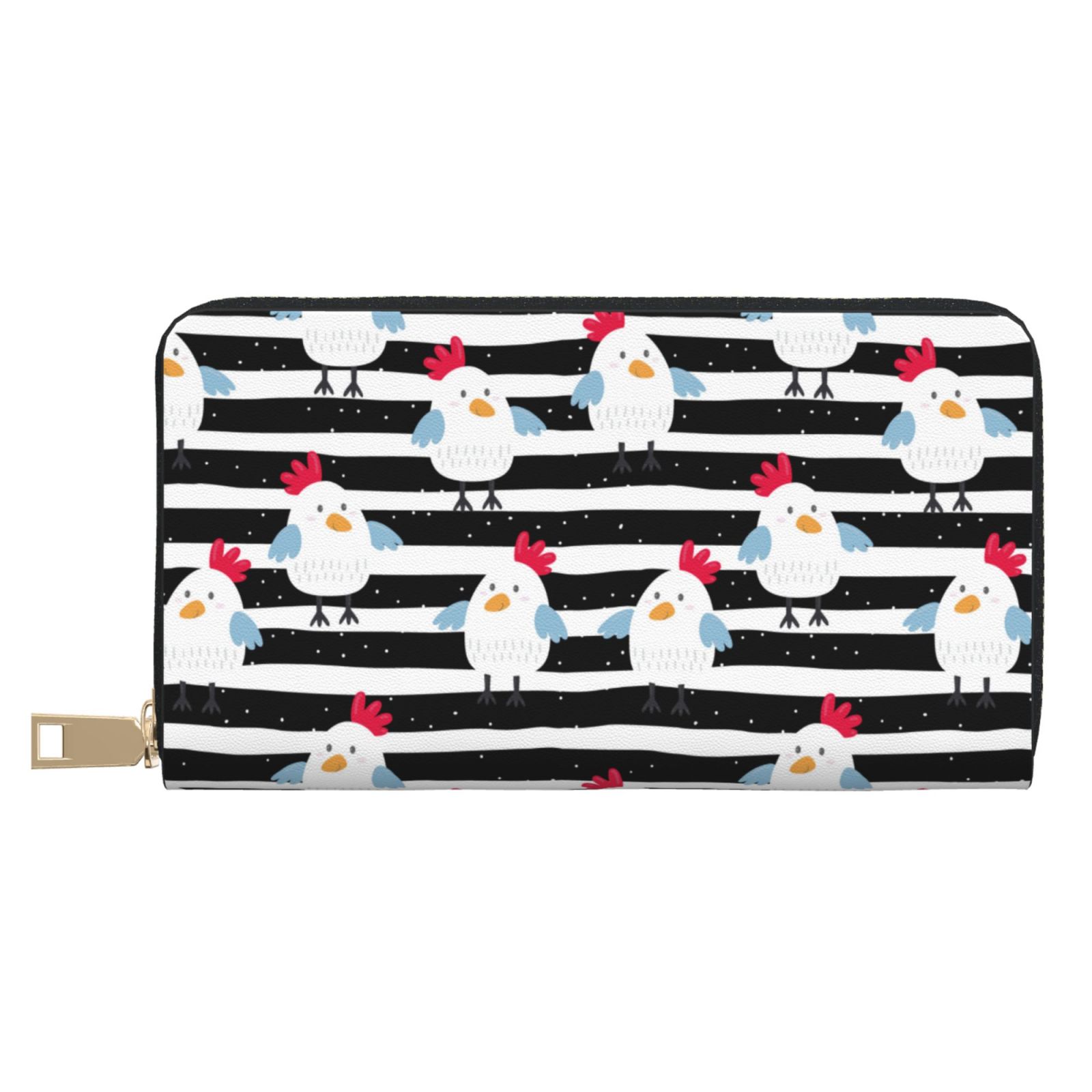 Black White Striped Cute Chicken Wallet Women, Leather Bifold Multi ...