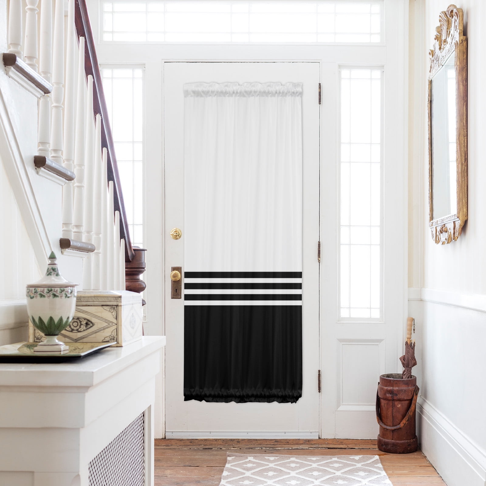 Black White Striped Door Curtains for Door Window, French Sidelight ...