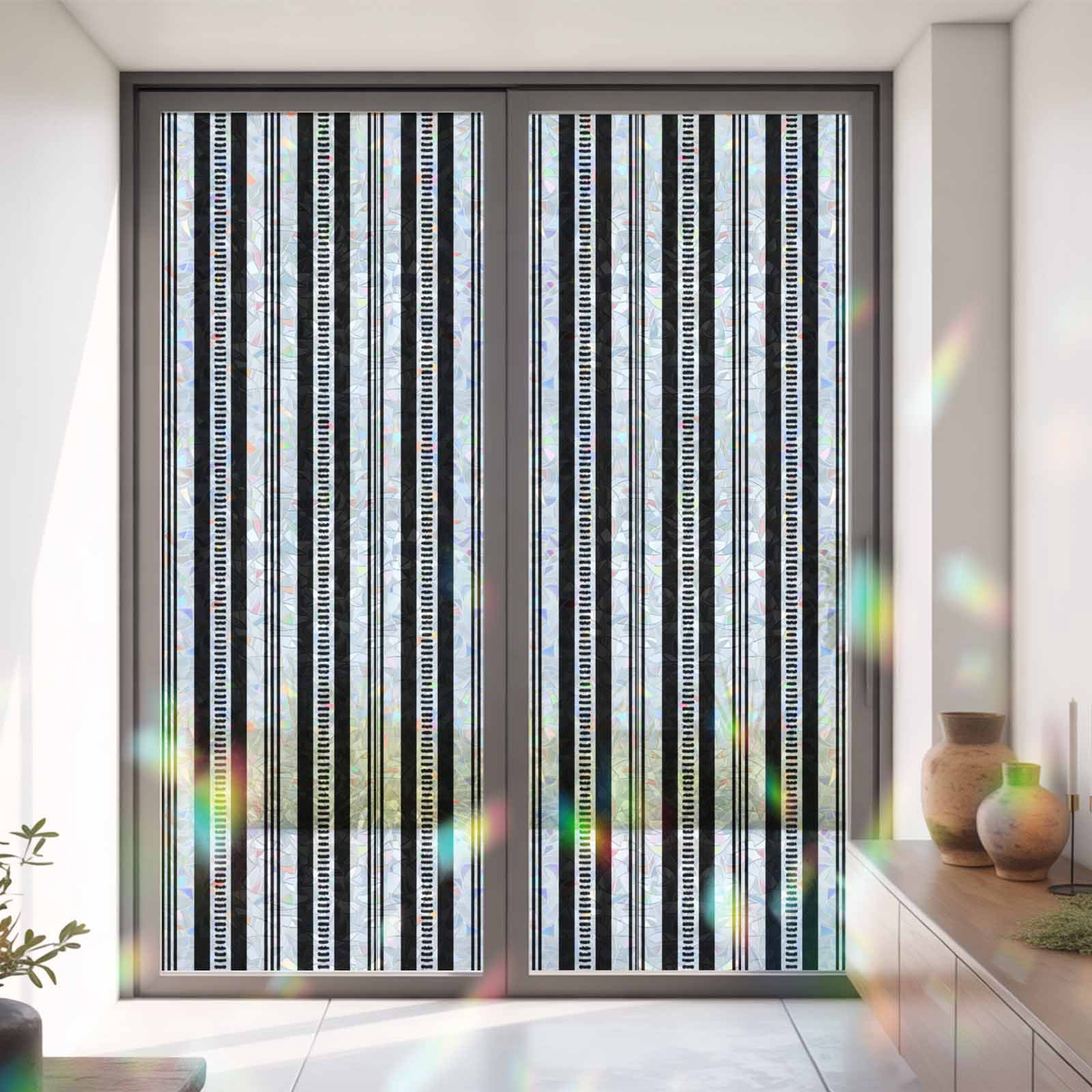 Black and White Striped Geometric Window Privacy Film, Rainbow Film ...