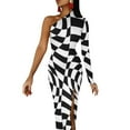Black White Striped Maxi Dress One Shoulder Vertical Stripes Aesthetic ...