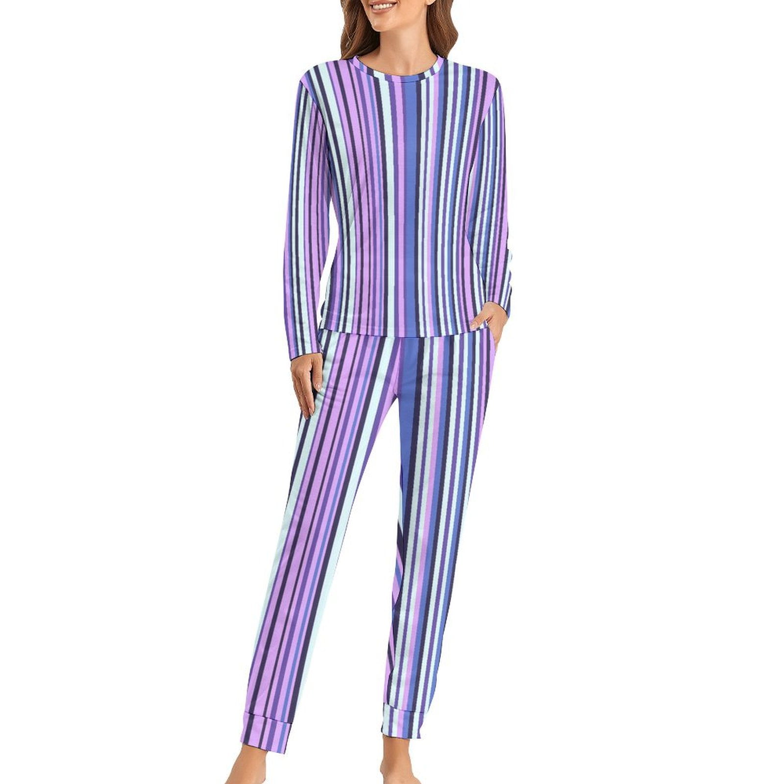 Black White Striped Pajamas Lady Vertical Lines Print Fashion Home Suit ...