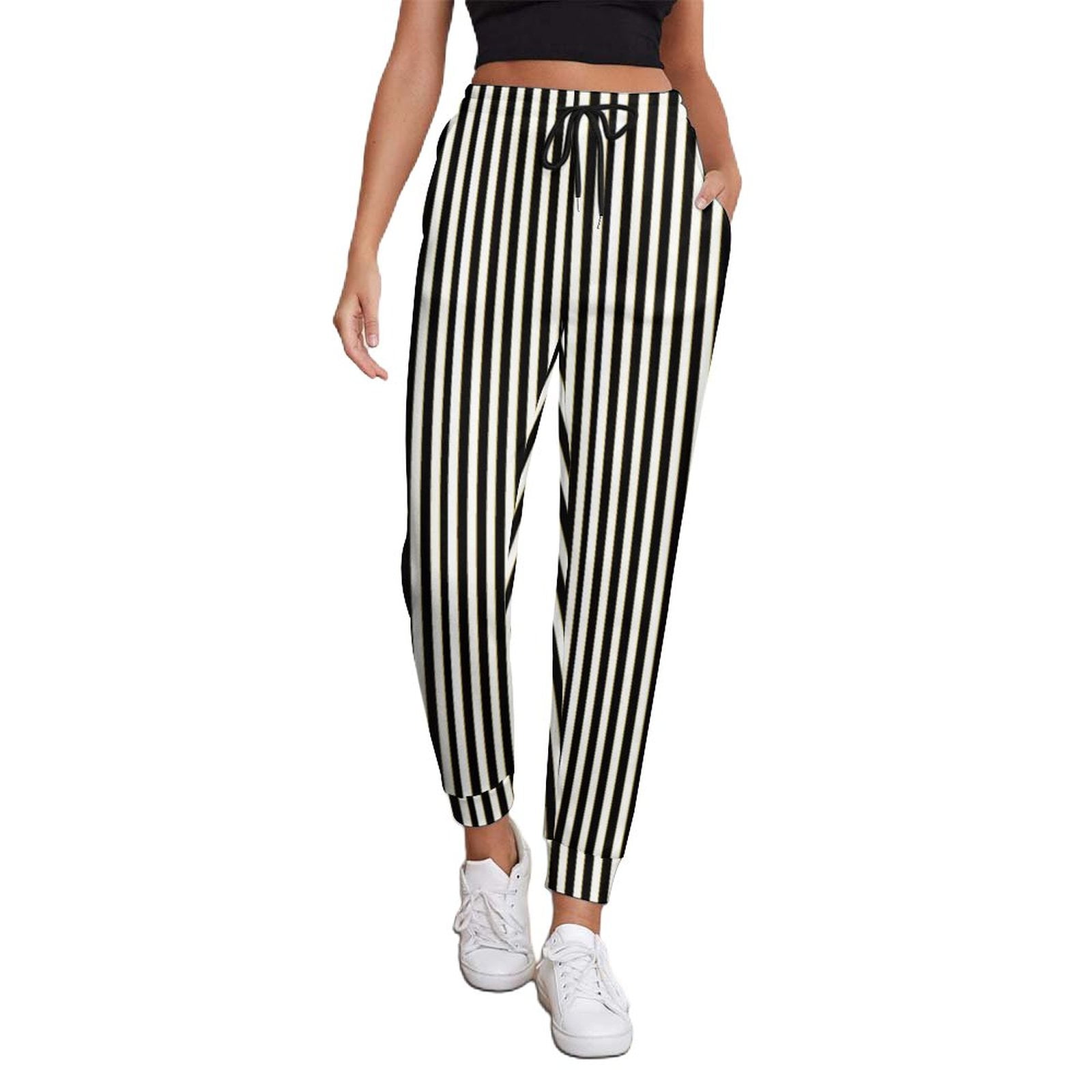 Black White Striped Pants Woman Vertical Lines Print Street Wear ...