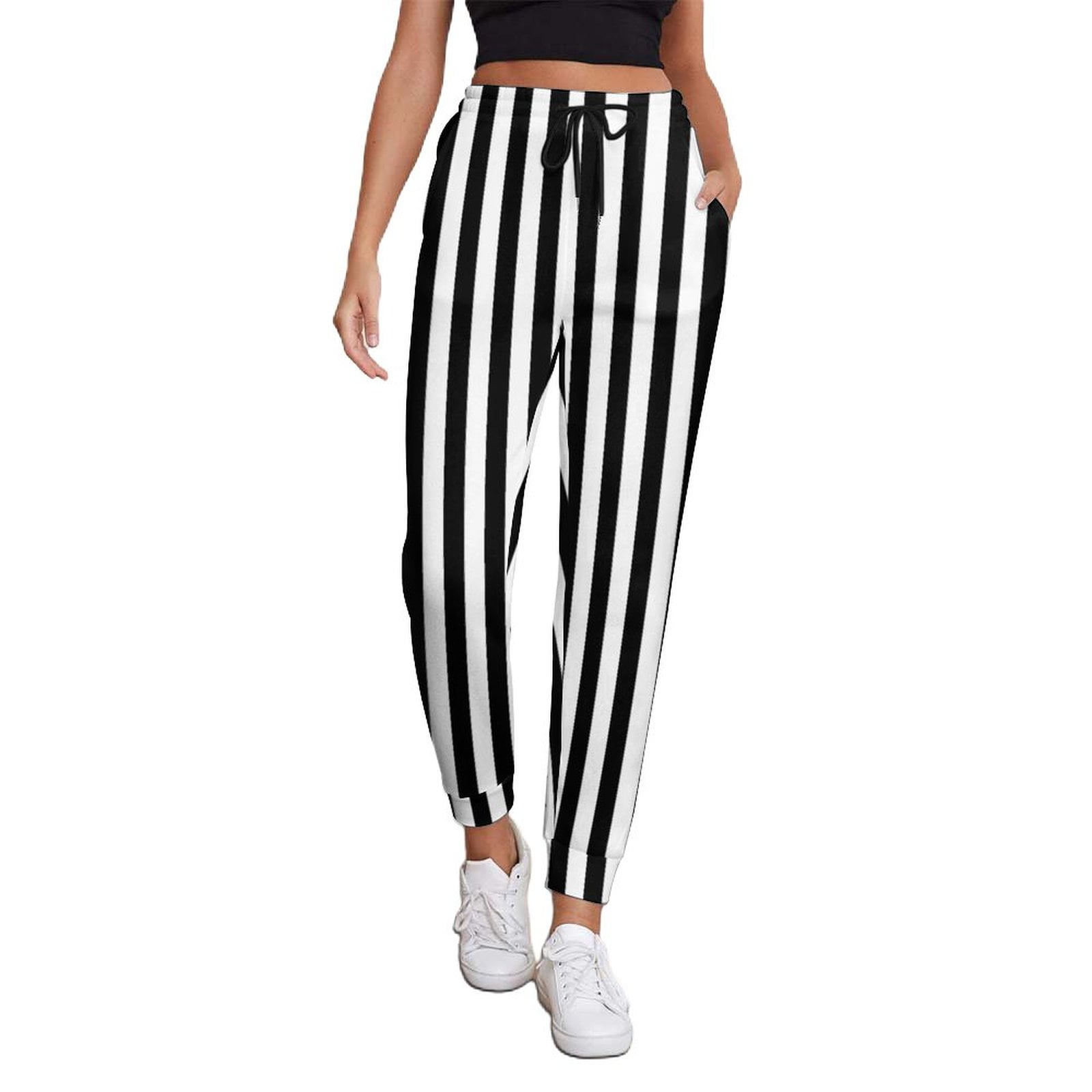 Black White Striped Pants Woman Vertical Lines Print Street Wear ...