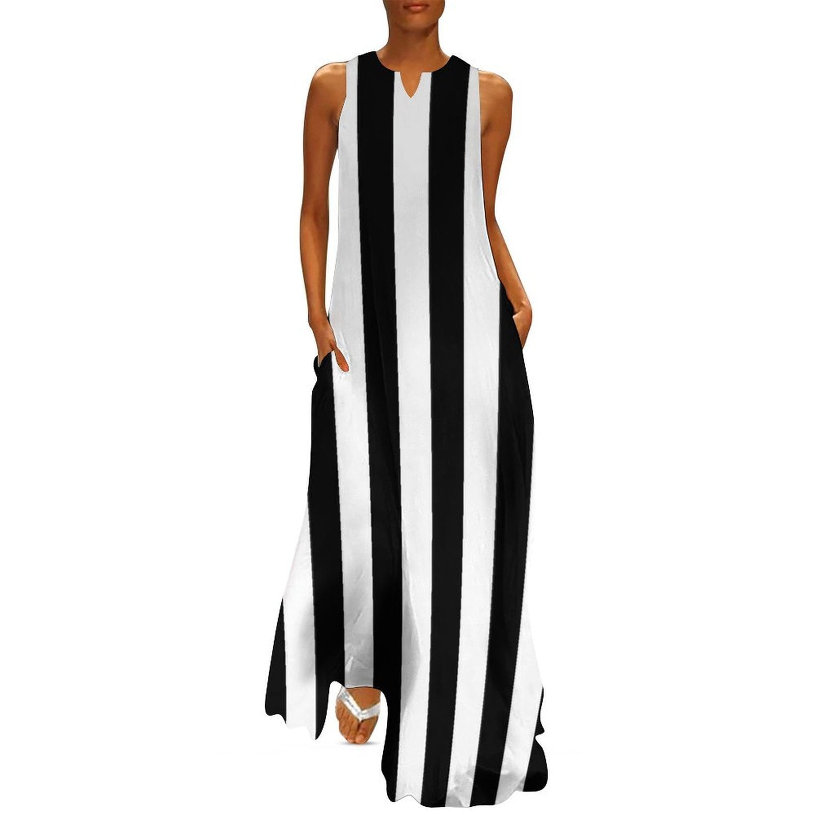 Black White Striped Pattern Long Dress Women's summer dress women's ...