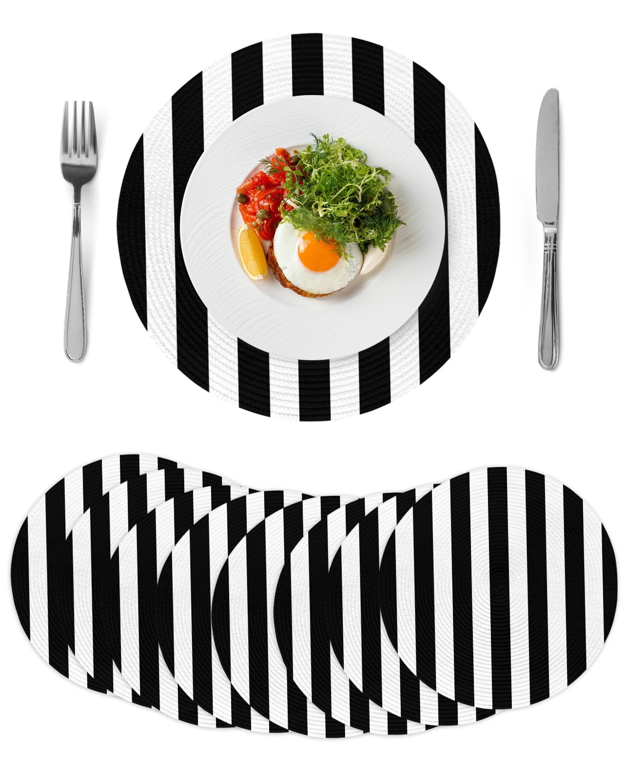 Black and White Striped Pattern Round Table Placemats set of 8 ...