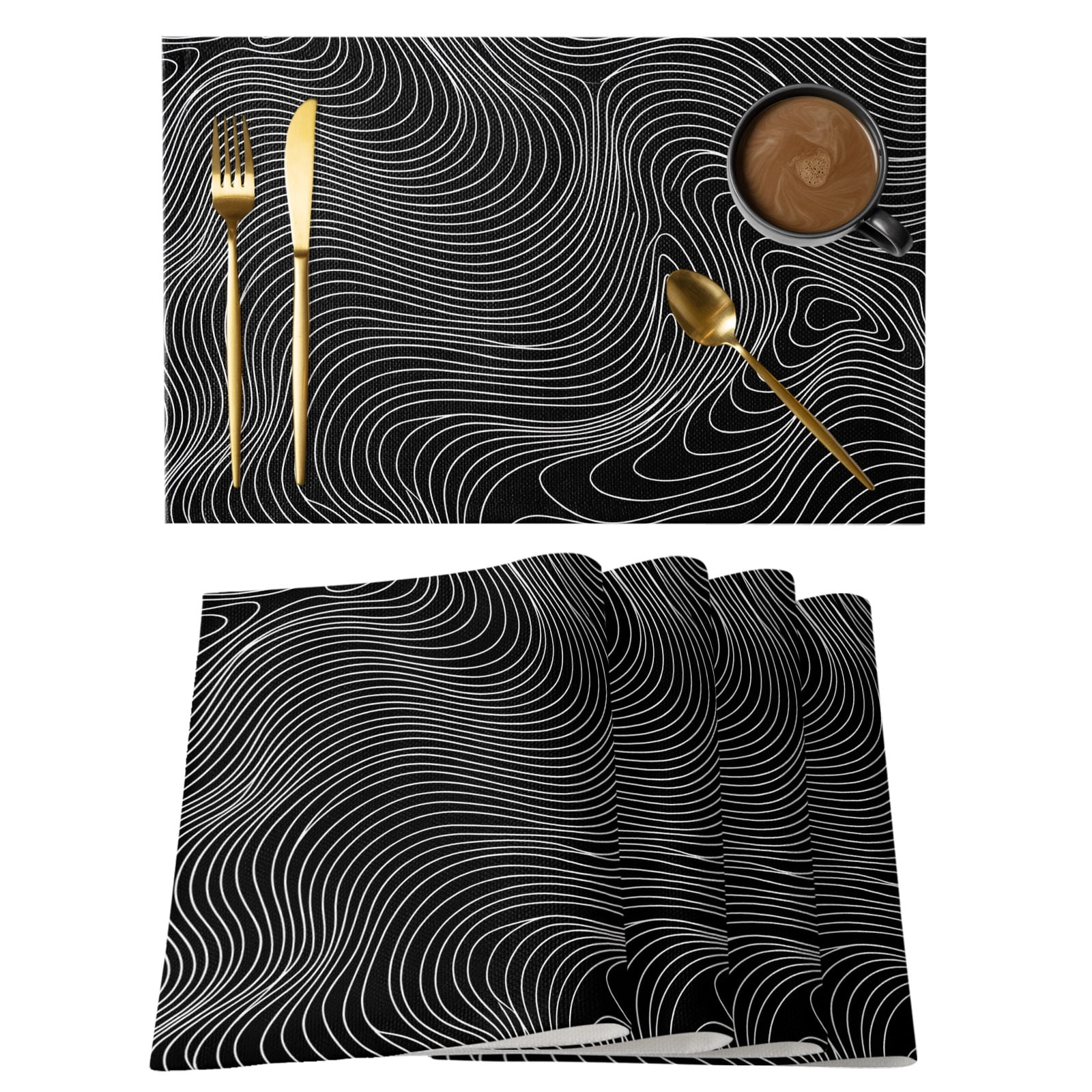 Black White Striped Placemats Set of 8 Modern Abstract Art Lines ...