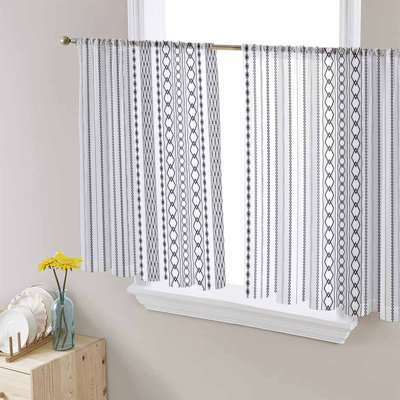 Black White Striped Sheer Curtains 54 Inch Length 2 Panels Set for ...