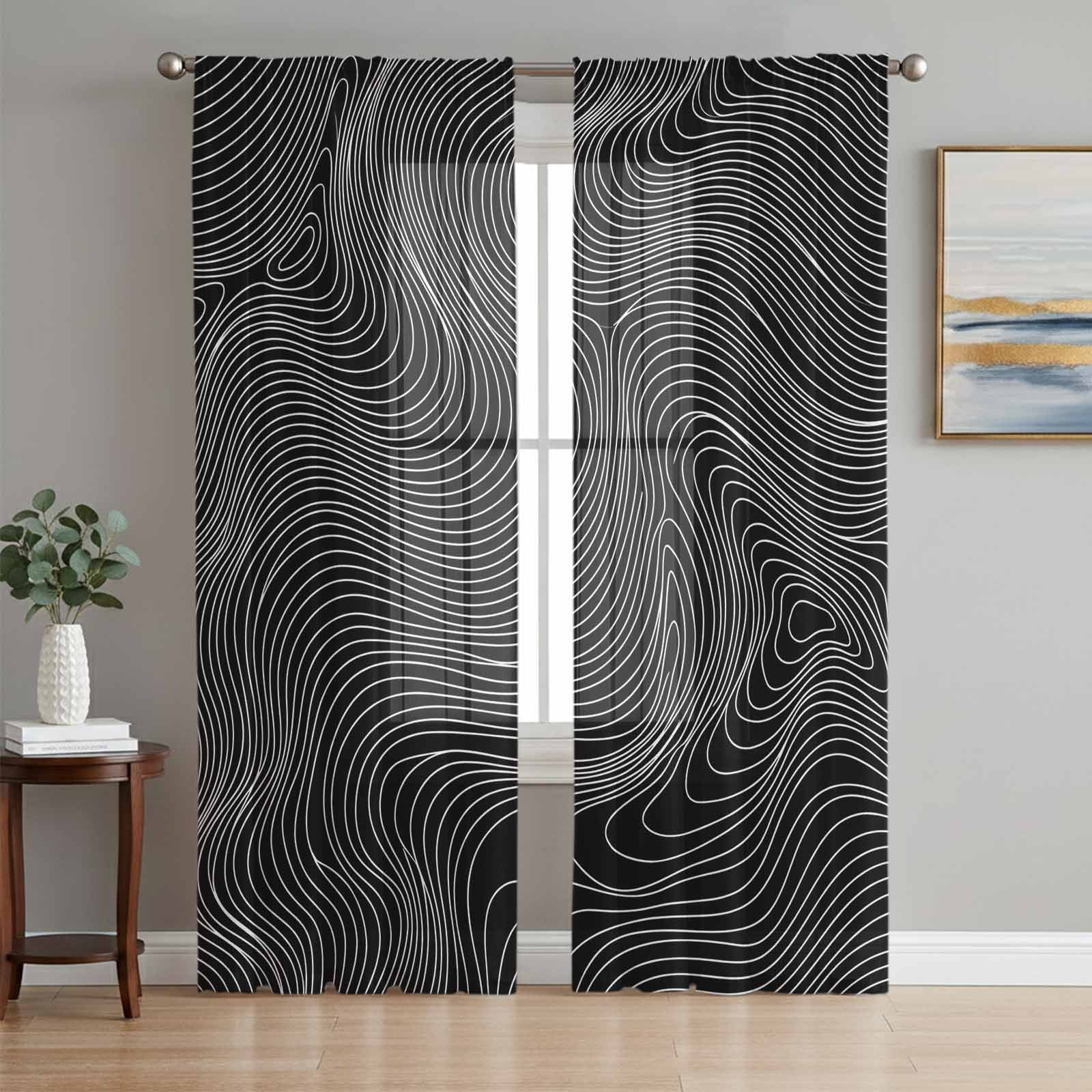 Black White Striped Sheer Curtains for Living Room Bedroom Modern ...