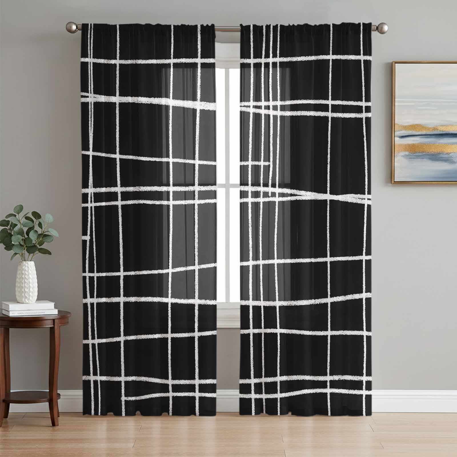 Black White Striped Sheer Curtains for Living Room Bedroom Navy Indigo ...