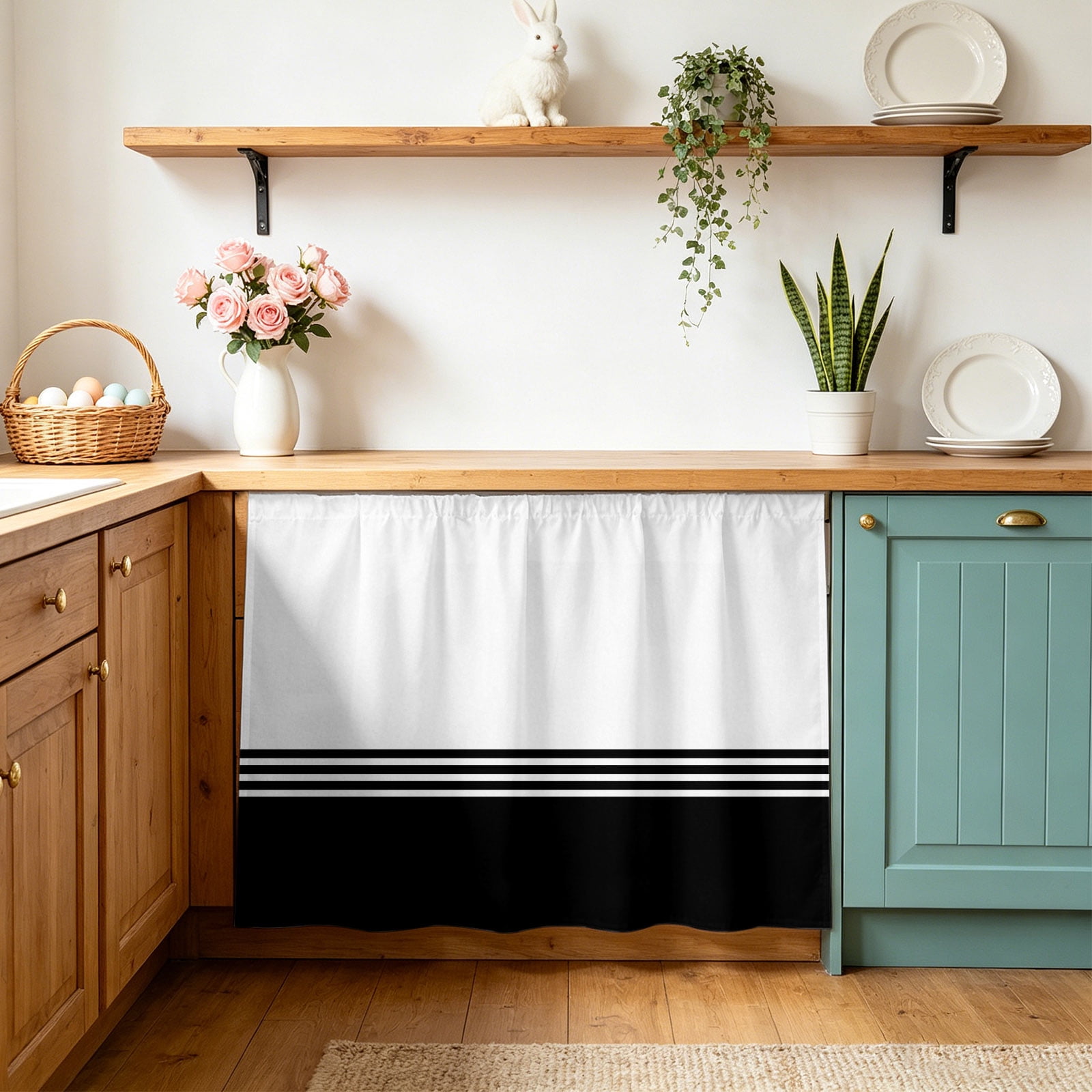 Black White Striped Small Sink Skirt 10"Wx11"L,Dustproof Under Sink ...