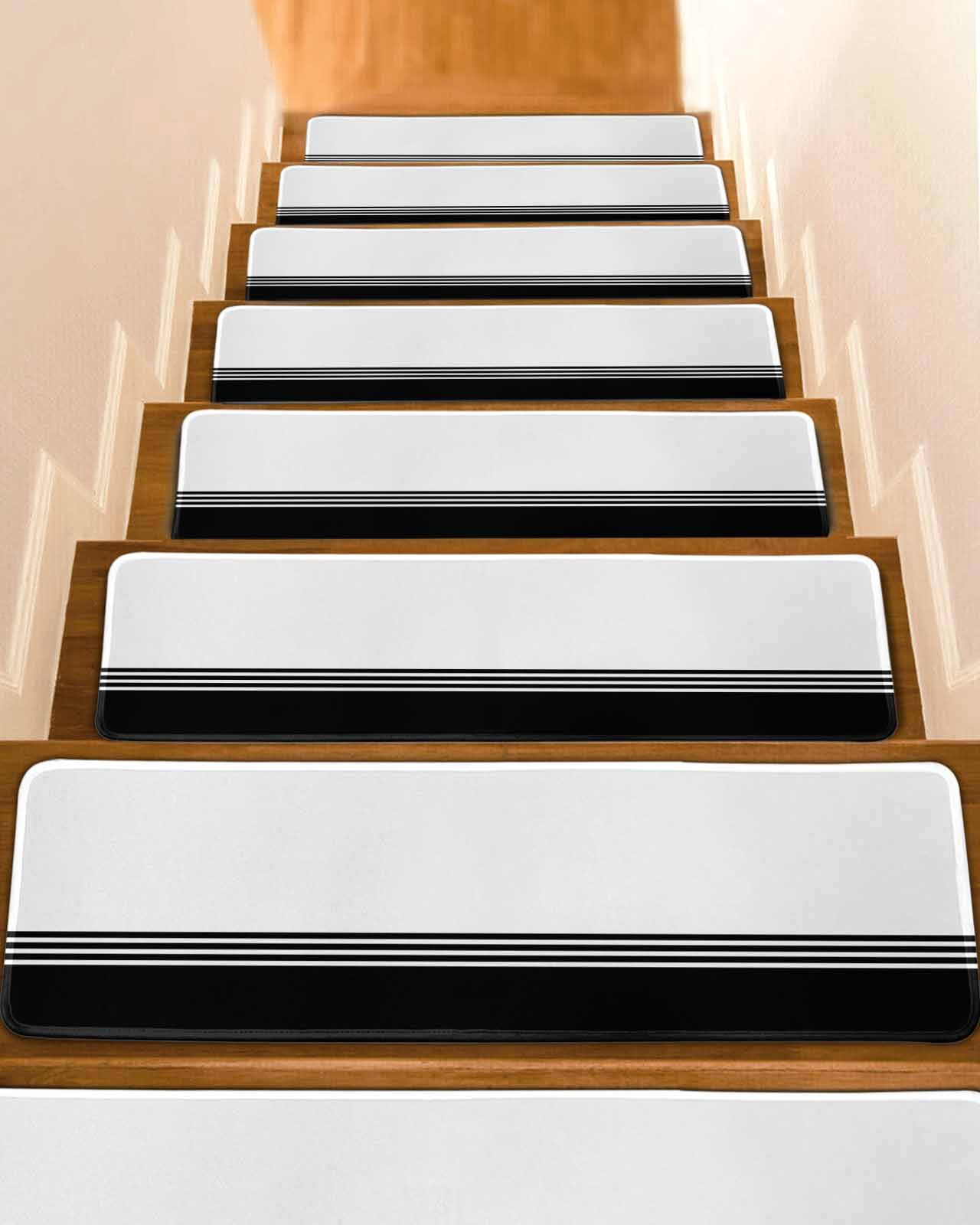 Black White Striped Stair Treads for Wooden Steps Indoor Runner Rug ...