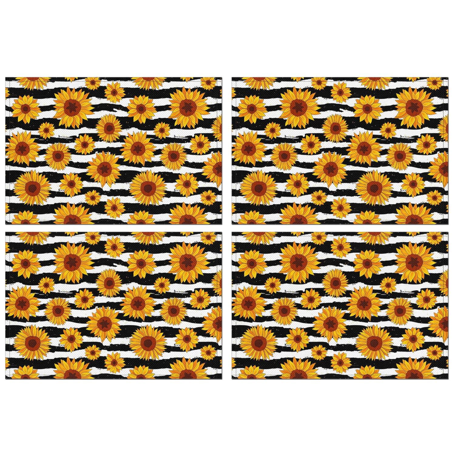 Black White Striped Sunflower Pattern Summer Placemats Table Placemats ...
