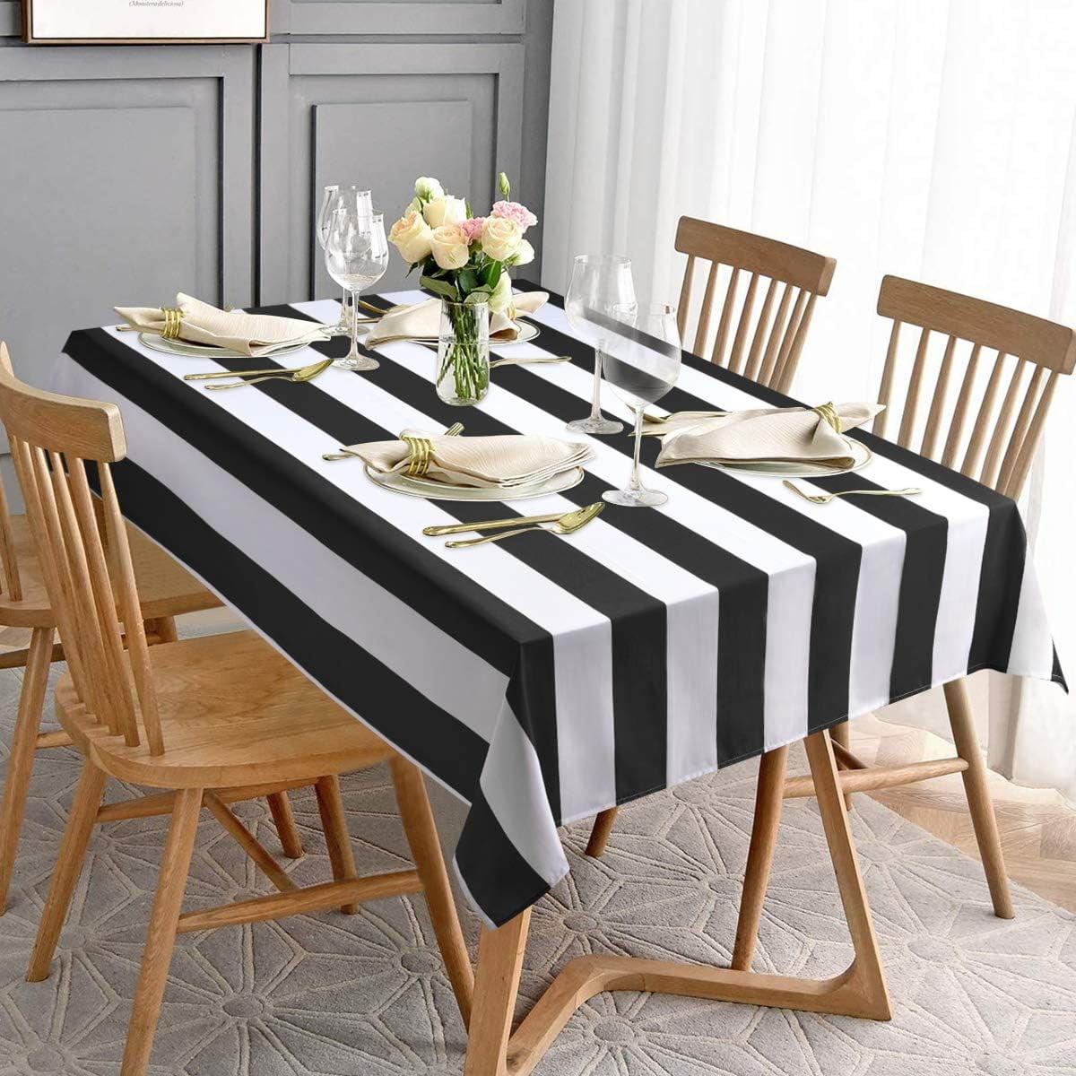 Black and White Striped Tablecloth for Rectangle Tables, Geometric ...