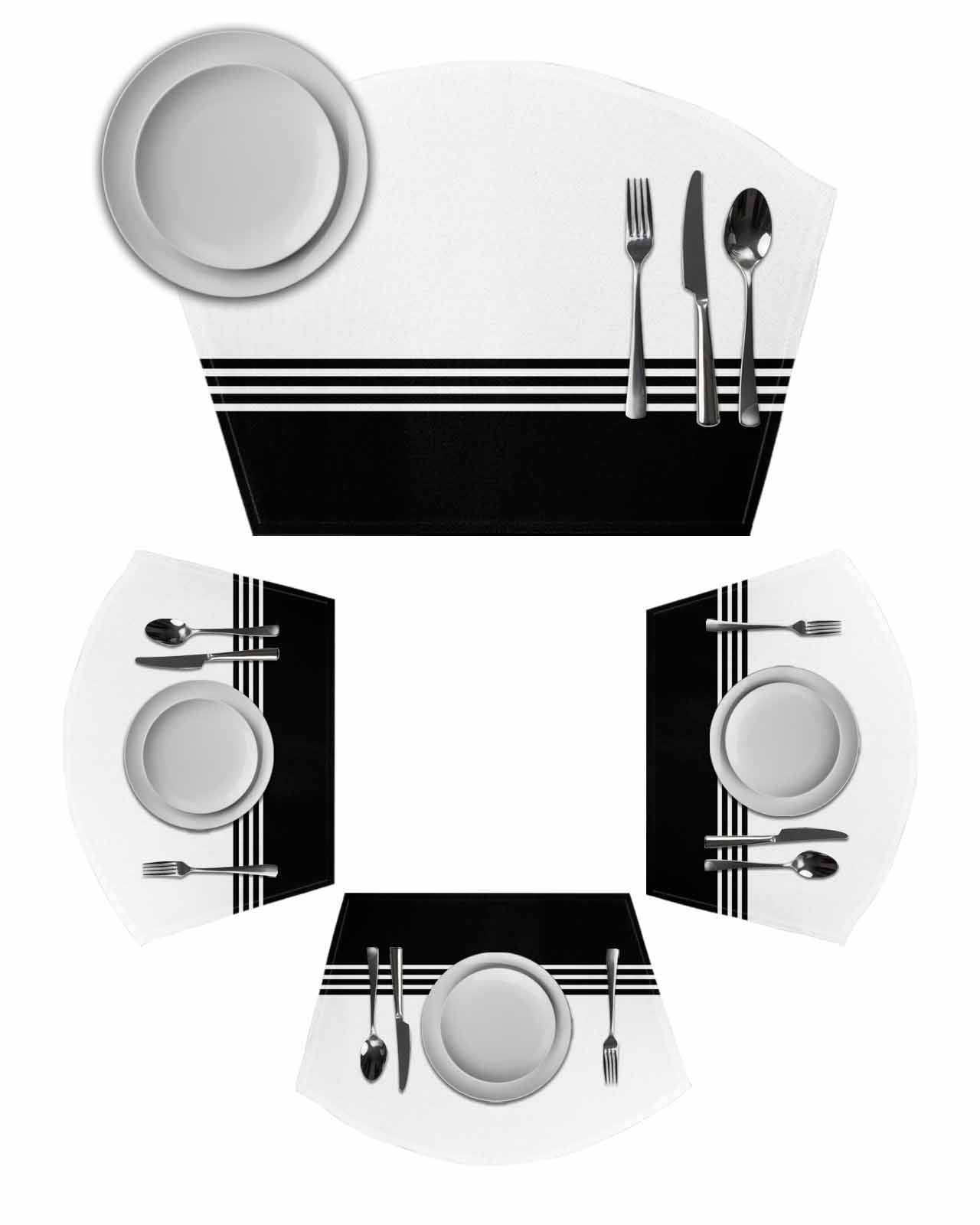 Black White Striped Wedge Shaped Placemats Set of 4, Cotton Linen Fan ...