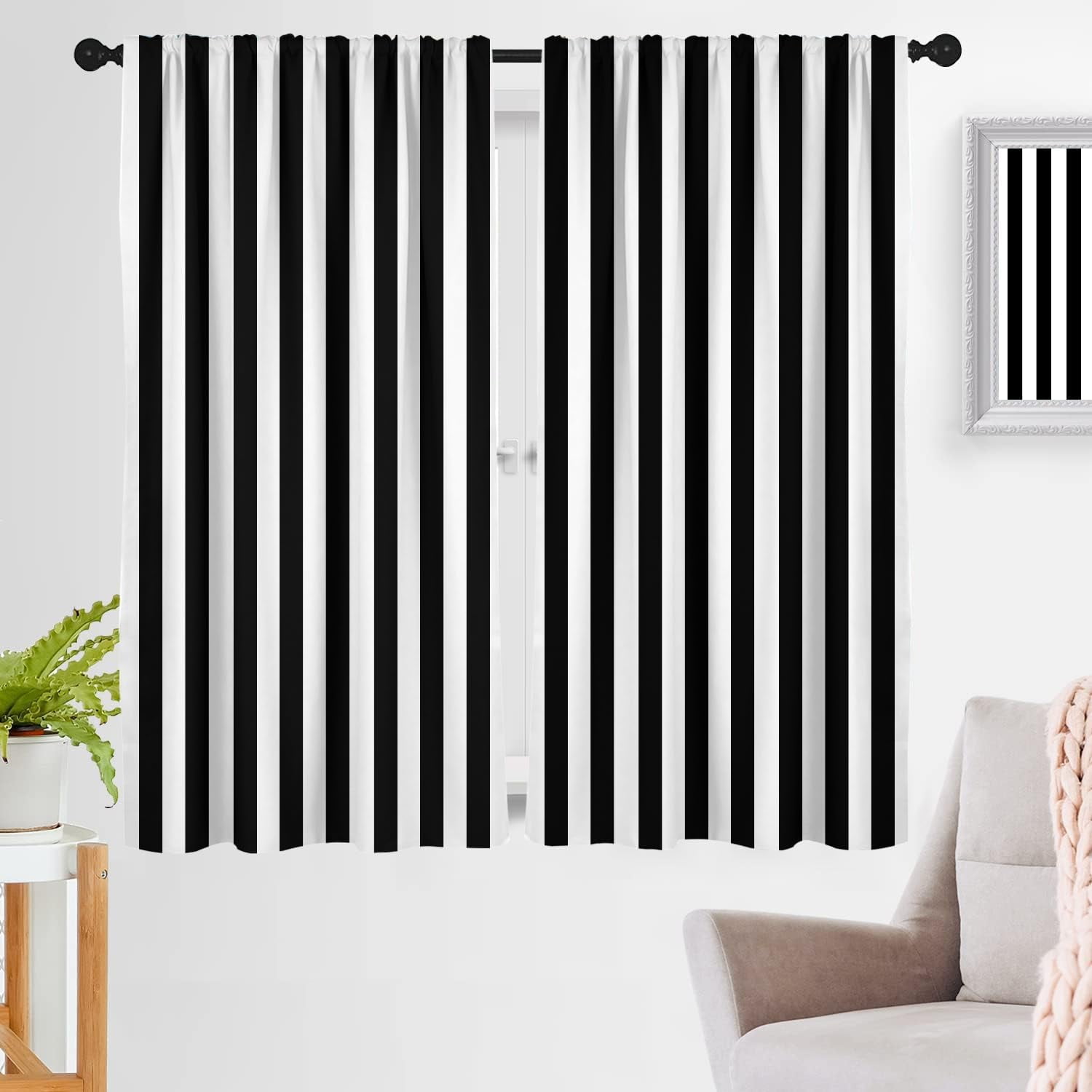 Black and White Striped Window Curtain Gothic Goth Funky Modern Boho ...