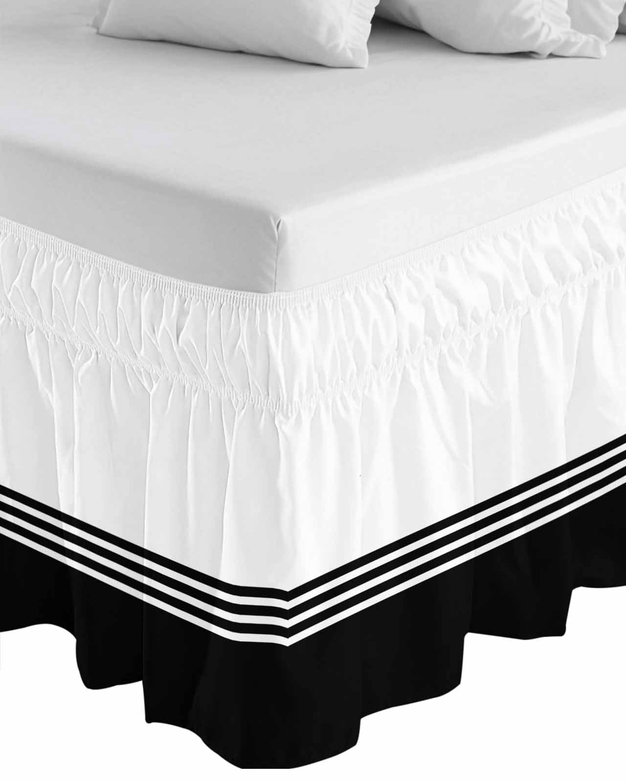 Black White Striped Wrap Around Bed Skirts for Queen Bed 18