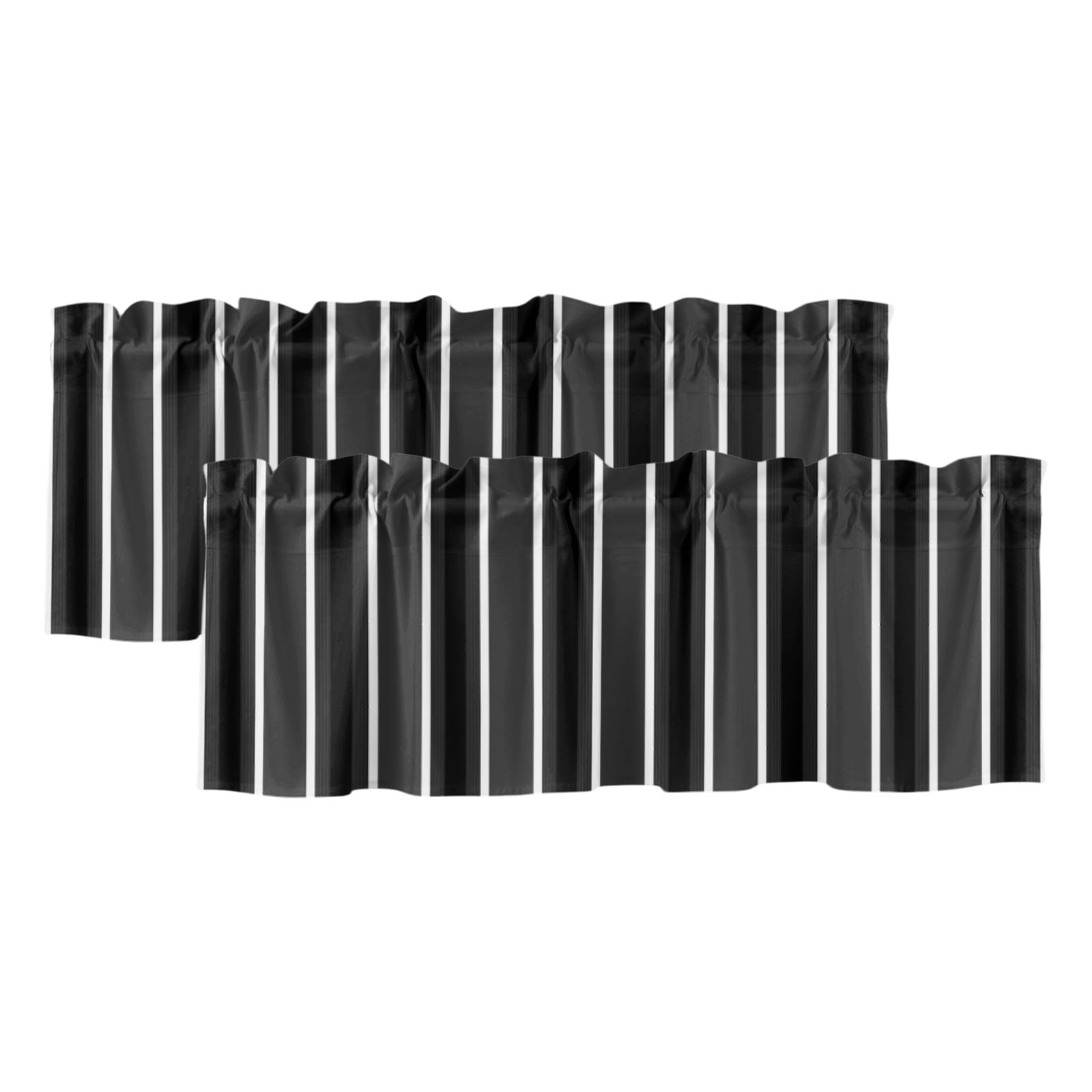 Black White Stripes 2 Panels Kitchen Valance, Modern Minimalist Ink ...