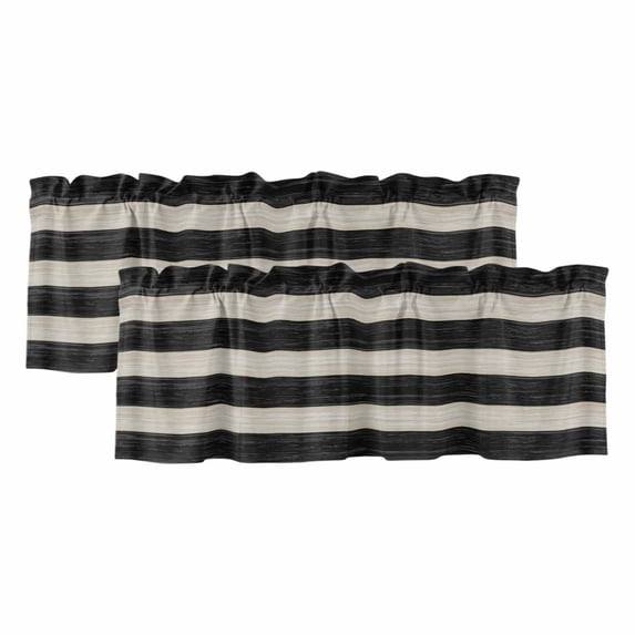 Black White Stripes 2 Panels Kitchen Valance, Vintage Wood Grain ...
