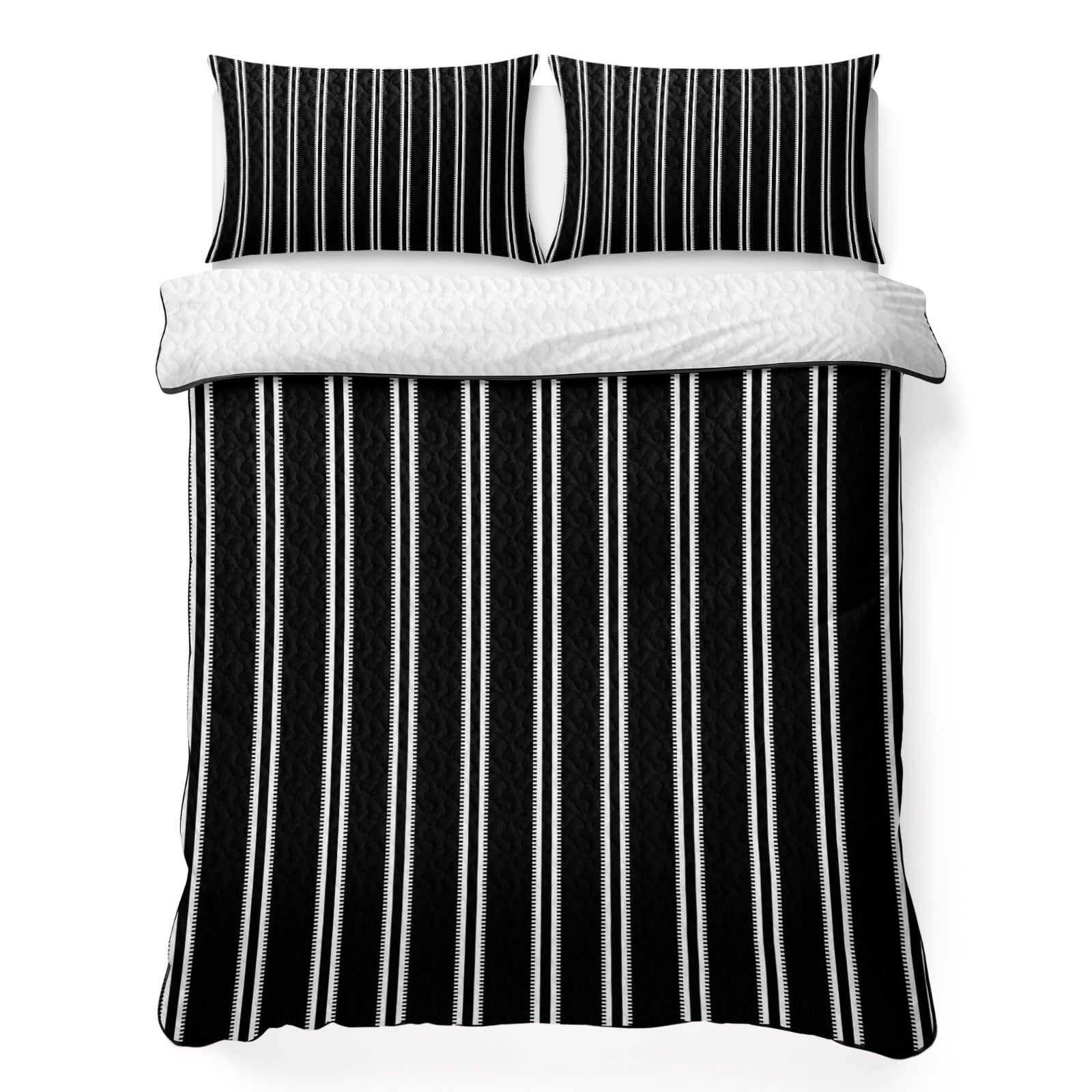 Black White Stripes 3 Piece Quilt Bedding Set with 2 Pillow Shams ...