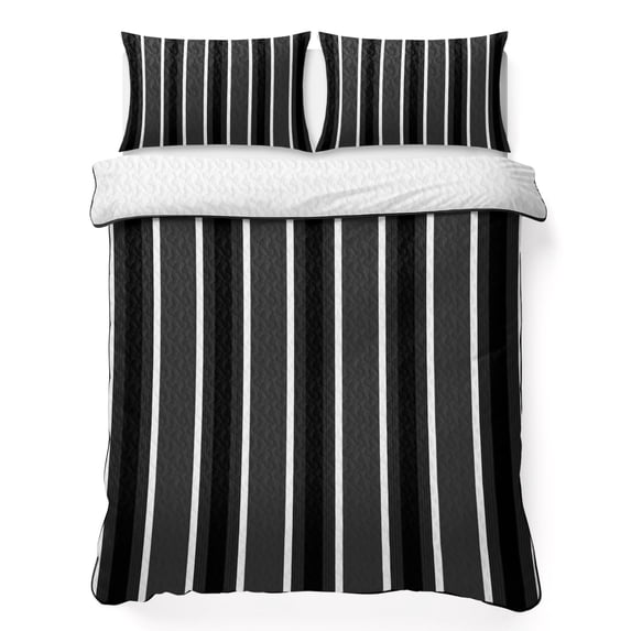 Black White Stripes 3 Piece Quilt Bedding Set with 2 Pillow Shams ...
