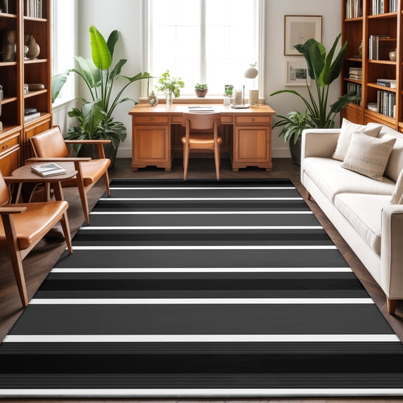 Black White Stripes 3'x5' Rug for Bedroom Foot of Bed Small Living Room ...