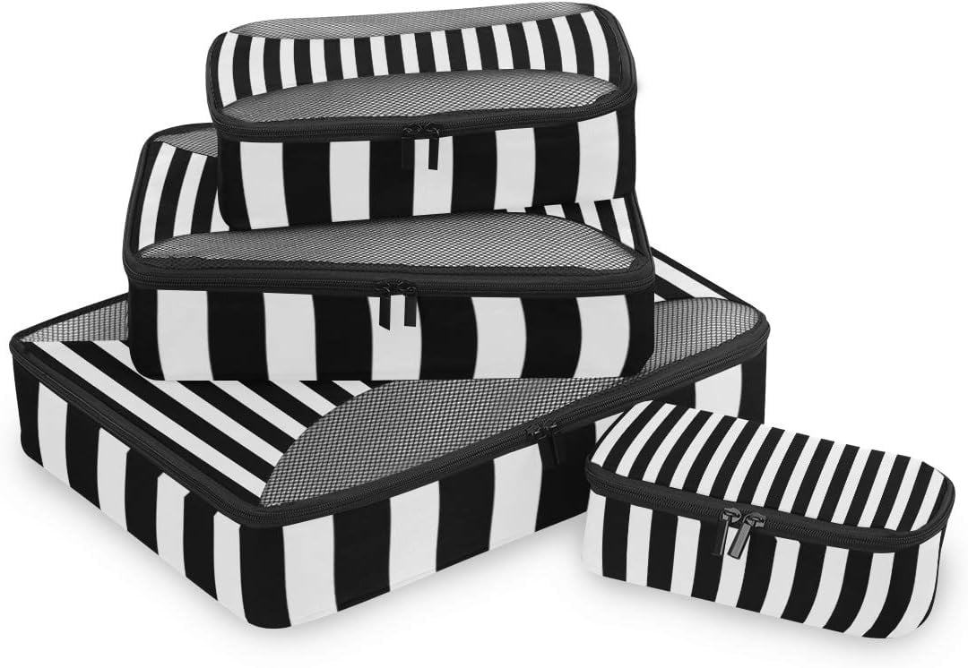 Black White Stripes 4 Set Packing Cubes With Toiletry Bag - Travel ...