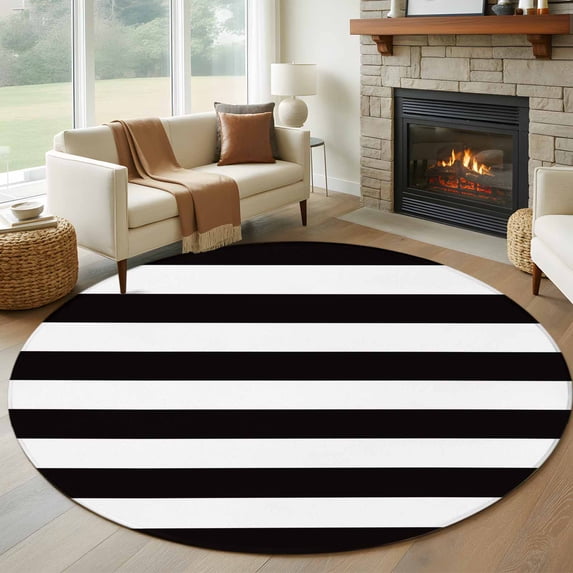 Black and White Stripes 8FT Round Area Rugs for Living Room Classic ...