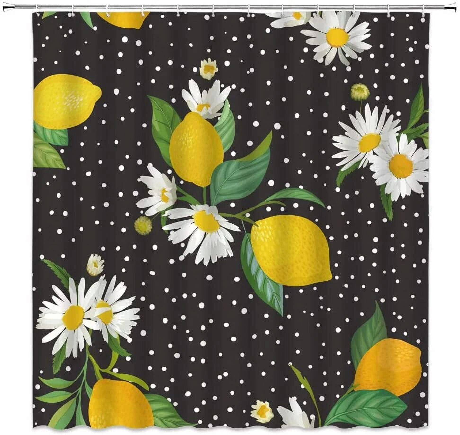 Black White Stripes Background Shower Curtain Rose Flower White Dots ...