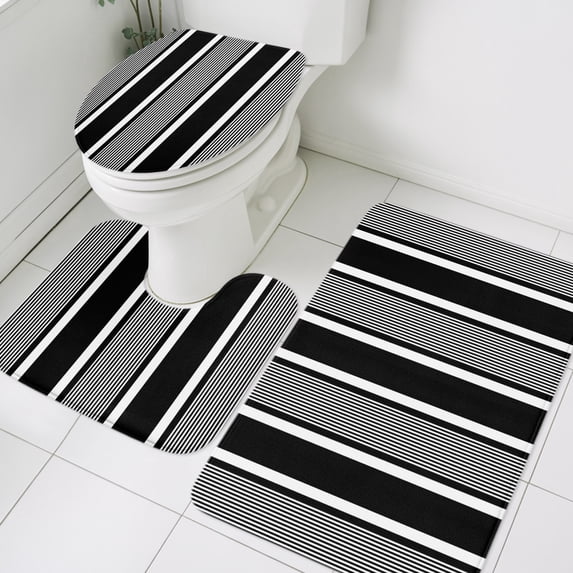 Black White Stripes Bathroom Rugs Set Lines Modern Vertical Stripes Non ...