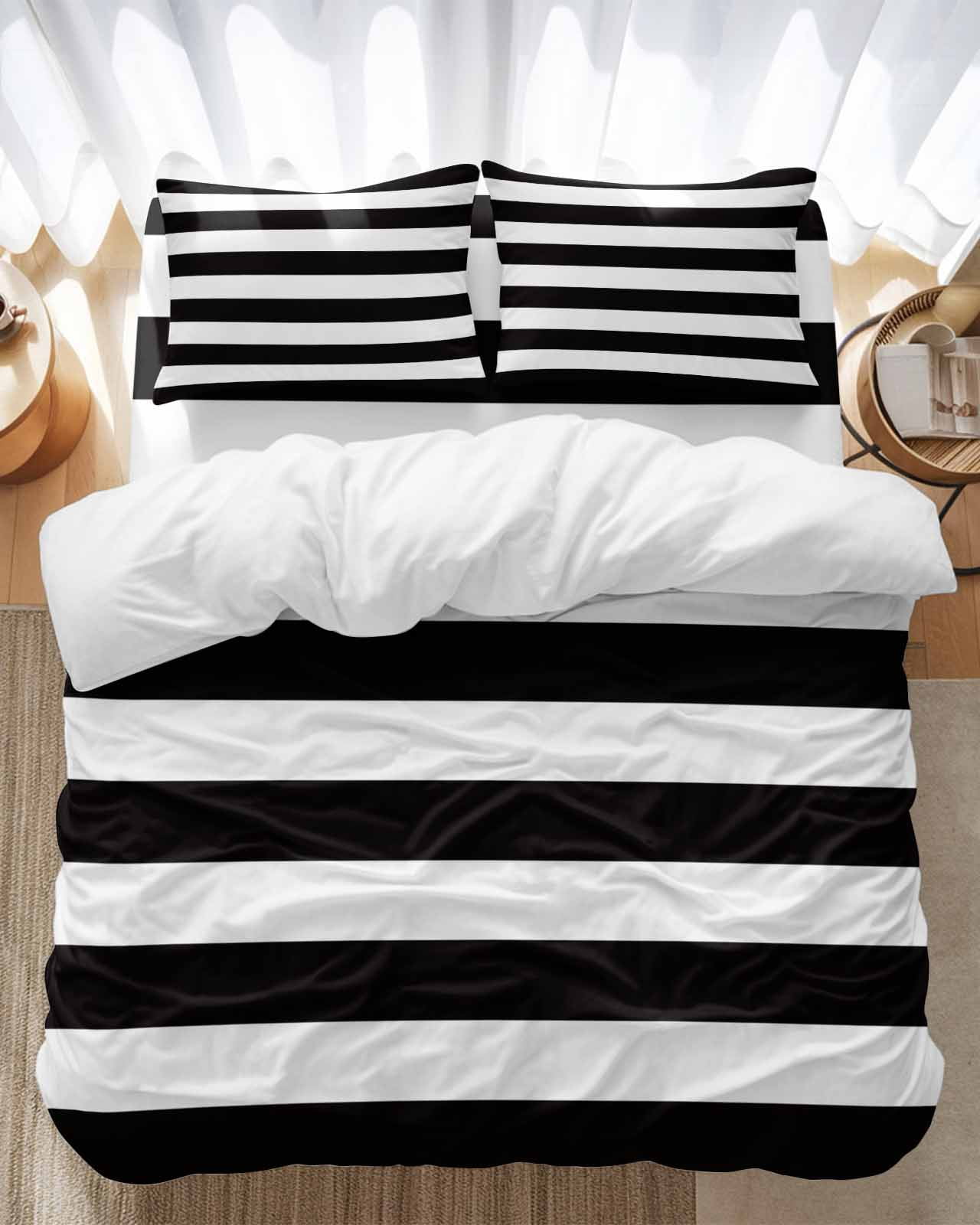 Black and White Stripes Bedding Duvet Cover Set King Size 4 Pieces ...
