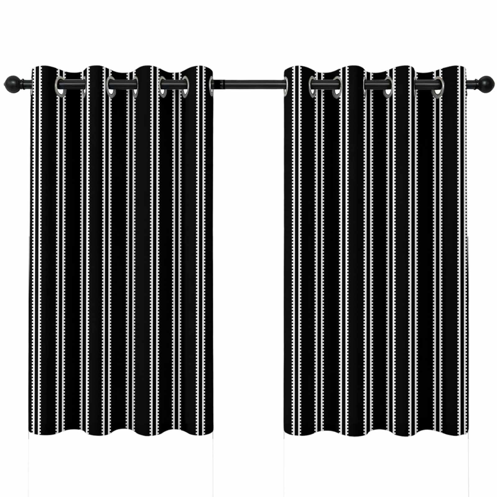 Black White Stripes Blackout Curtains 45 Inches Long, Modern Black ...