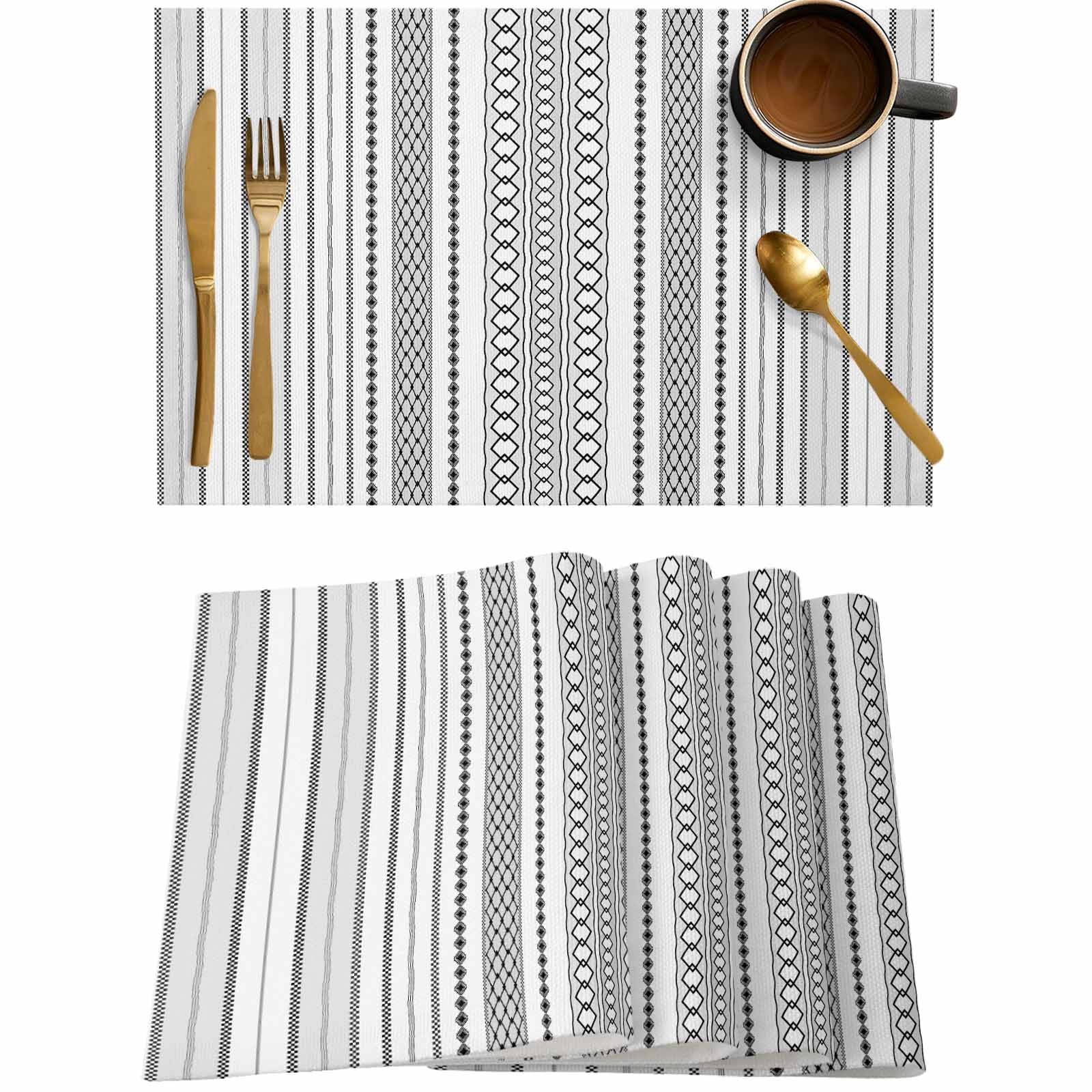 Black and White Stripes Boho Style Placemats Set of 4,Wipeable Washable ...