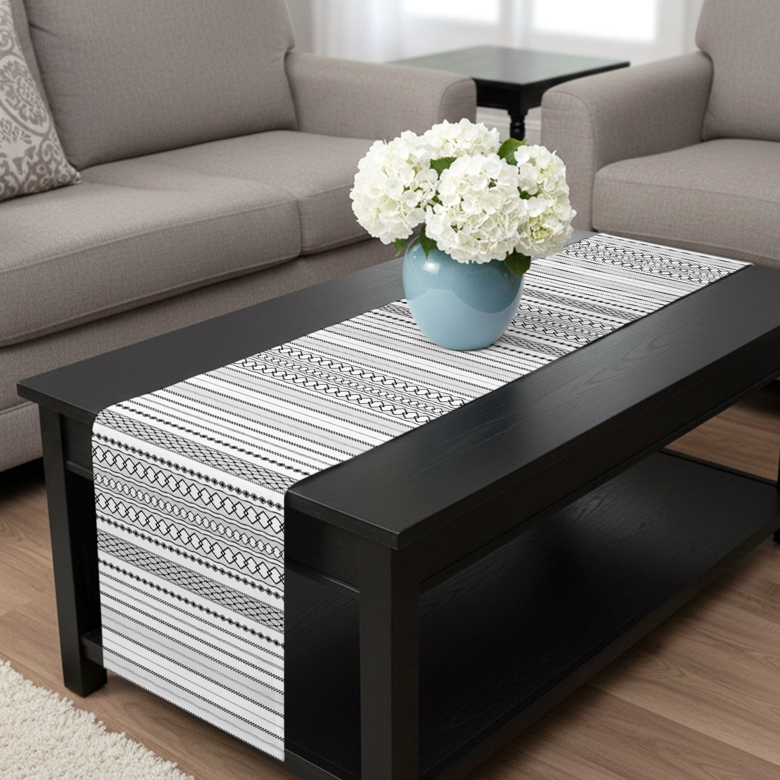 Black and White Stripes Boho Style Table Runner 72 Inches Long,Kitchen ...