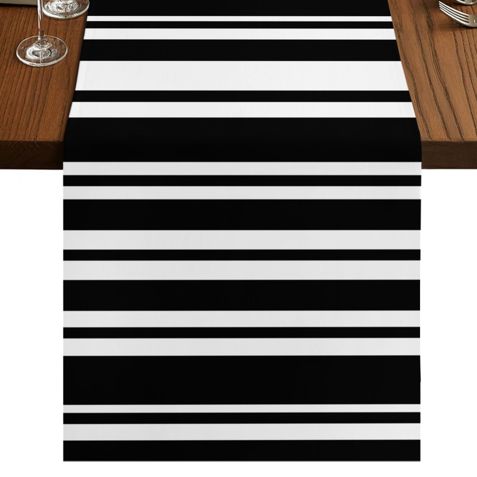 Black White Stripes Burlap Cotton Table Runner 16x72 Inches Long ...
