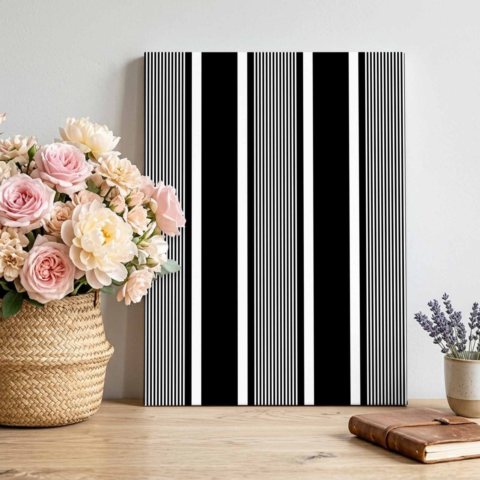 Black White Stripes Canvas Wall Art for Living Room, Lines Modern ...