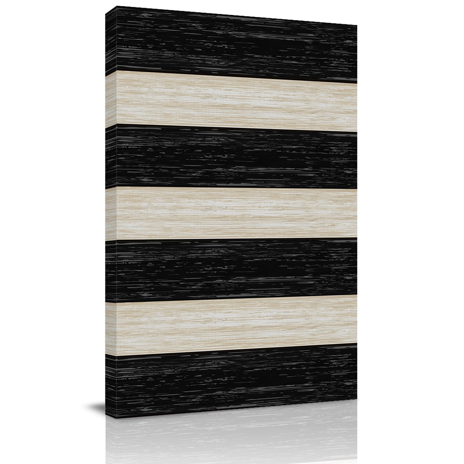 Black White Stripes Canvas Wall Art for Living Room, Vintage Wood Grain ...