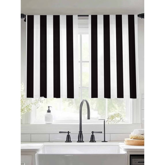 Black White Stripes Chiffon Sheer Curtains 45 Inches Long, Classic ...